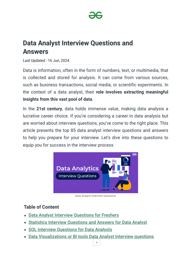 Top Data Analyst Interview Questions | PDF | Type I And Type Ii Errors ...
