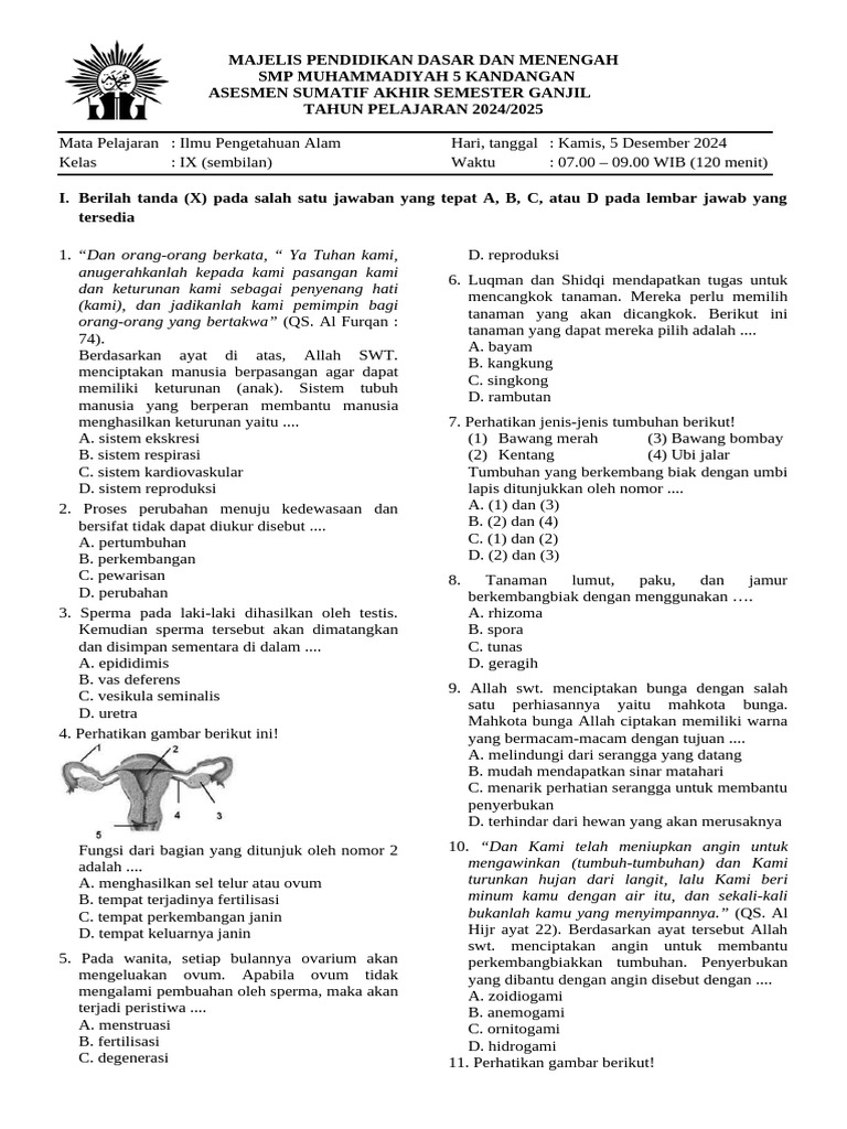 Soal ASAS Ganjil IPA Kelas 9 2024-2025 | PDF