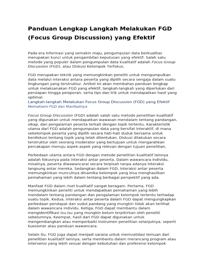 Panduan Efektif FGD: Langkah & Tips | PDF