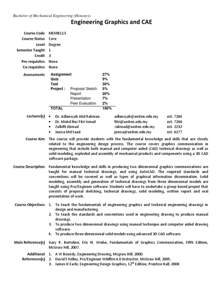 Engineering Graphics and CAE Course Overview | PDF | Technical Drawing ...