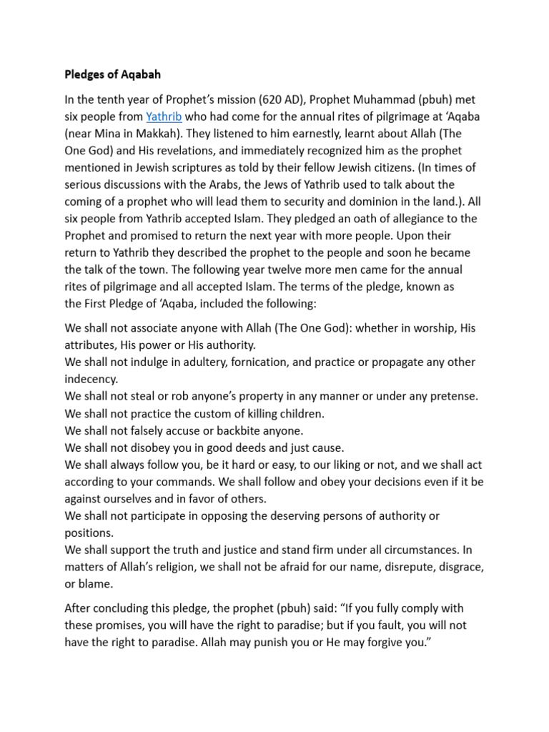 Pledges of Aqabah.docx | PDF | Muhammad | Medina
