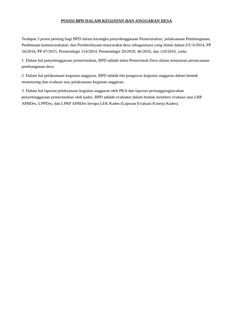 Posisi BPD Dalam Kegiatan Dan Anggaran Desa | PDF