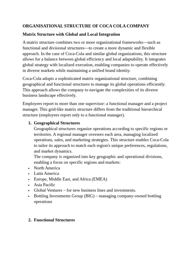 Coca-Cola's Matrix Organizational Structure | PDF | Organizational ...