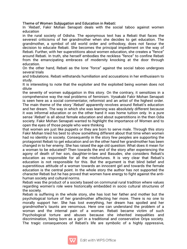 Theme of Women Subjugation and Education in Rebati | PDF
