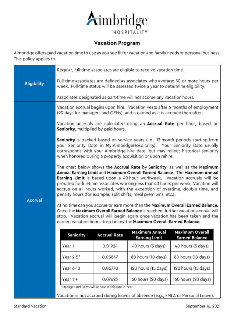Standard Vacation Policy | PDF
