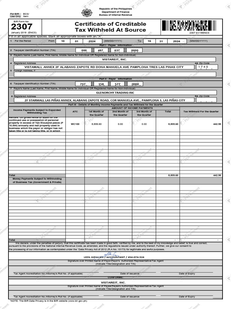 2307-202400395_With Watermark | PDF | Payments | Taxation