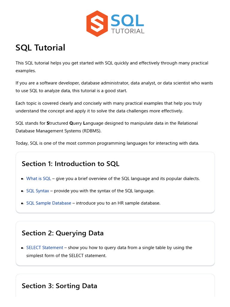 SQL Tutorial - Essential SQL For The Beginners | PDF | Sql | Computer Data SQL Tutorial - Essential SQL For The Beginners | PDF | Sql | Computer Data