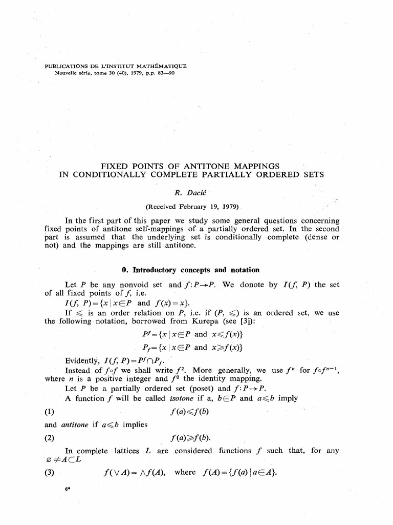 1979 - Dacic - Fixed Points of Antitone Mappings in Conditionally Complete Partially Ordered ...