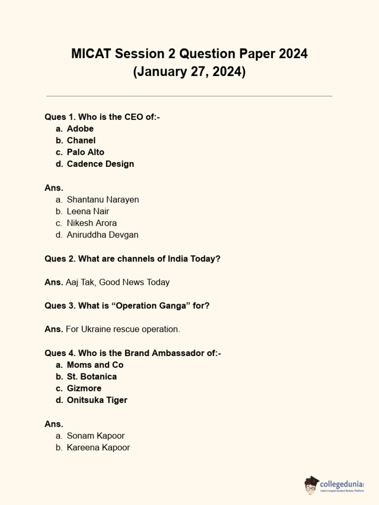 MICAT Session 2 Question Paper | PDF