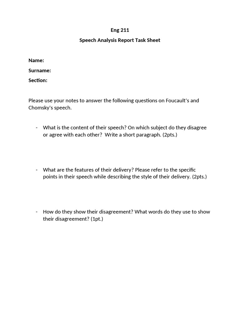 Speech Analysis Task Sheet | PDF
