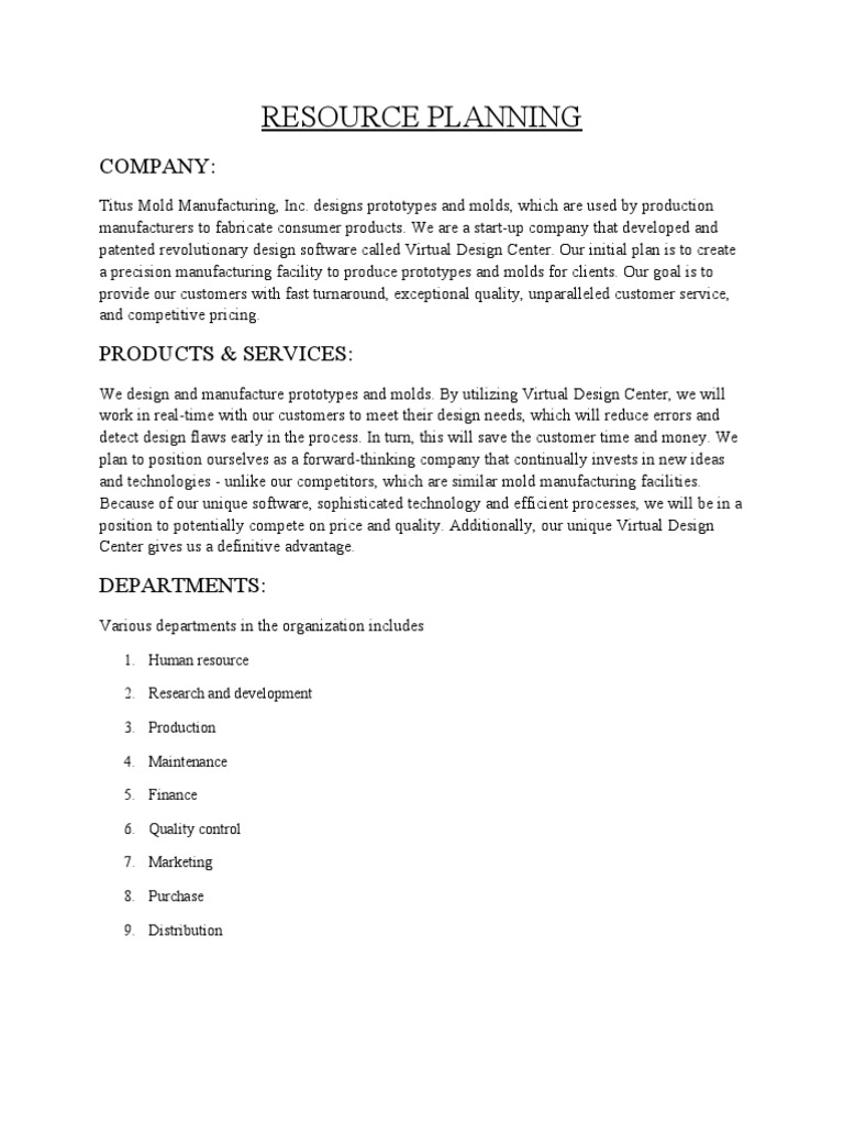 Resource Planning1 | PDF | Board Of Directors | Inventory