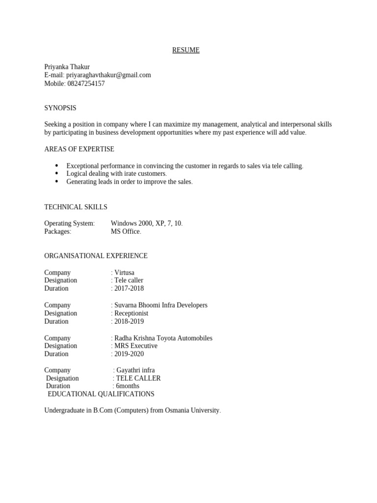 Priyanka Resume 2024 | PDF