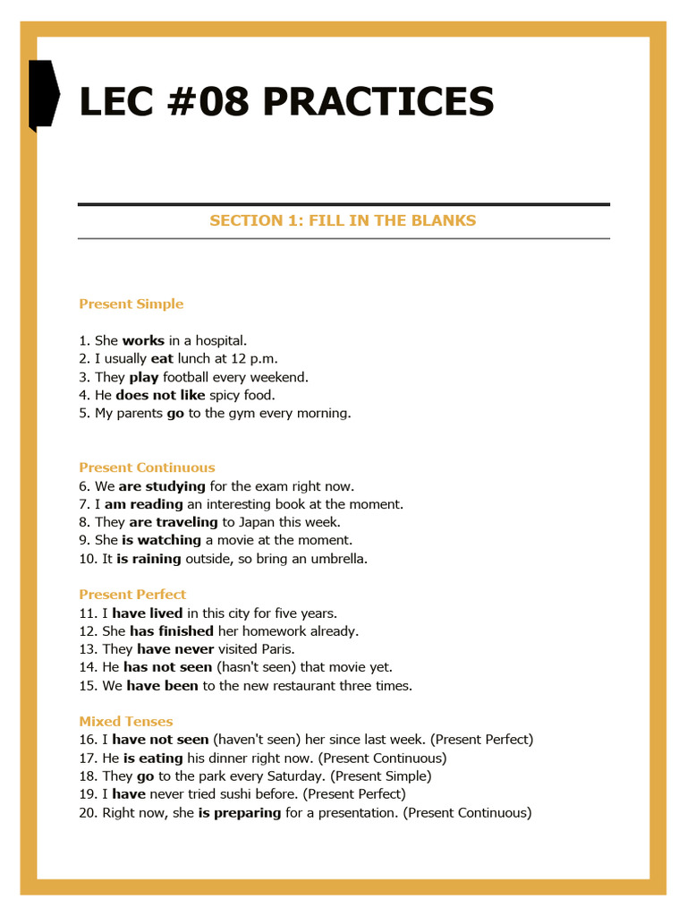 Lec 8 Practice Pdf Grammar Linguistics