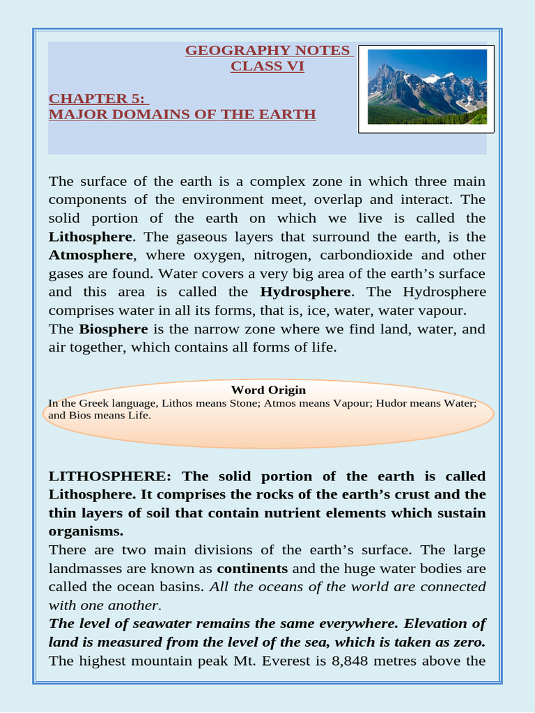 Notes Chapter 5 Major Domains of The Earth 2 | PDF | Atmosphere Of ...
