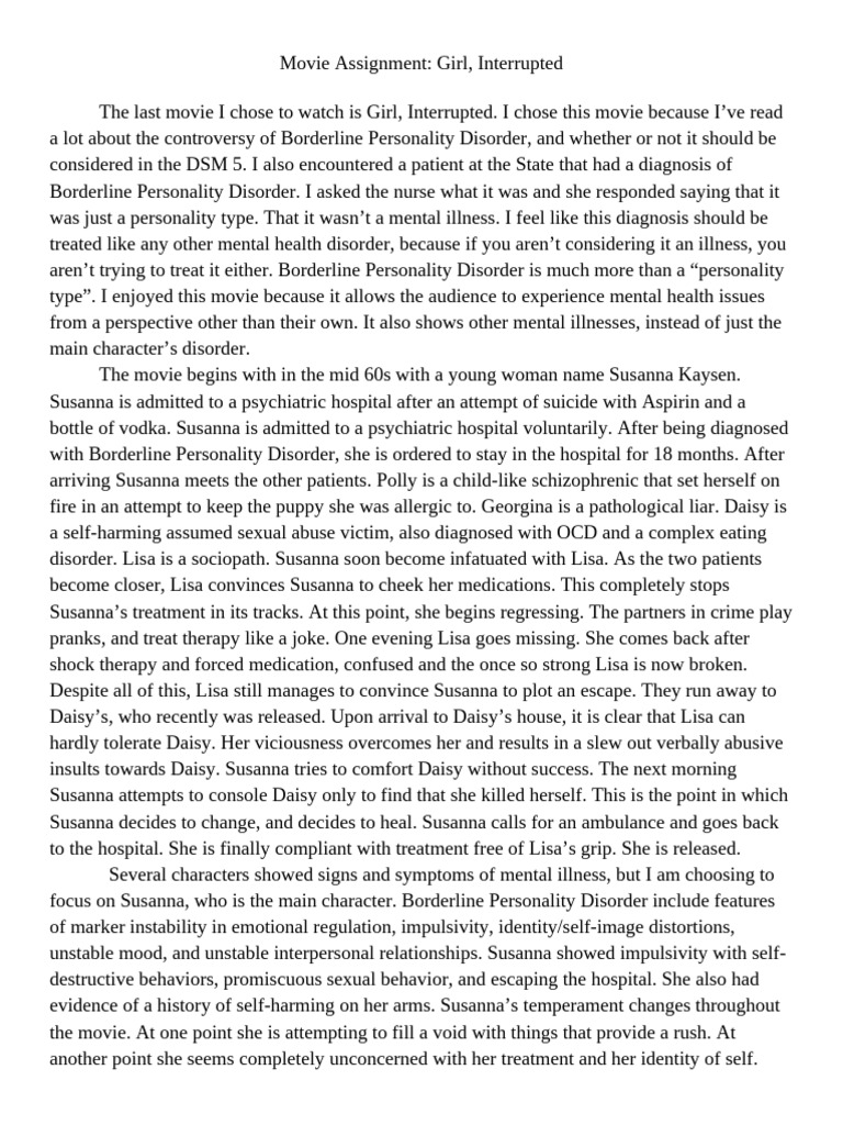 Movie Assignment Girl, Interrupted | PDF | Mental Disorder ...
