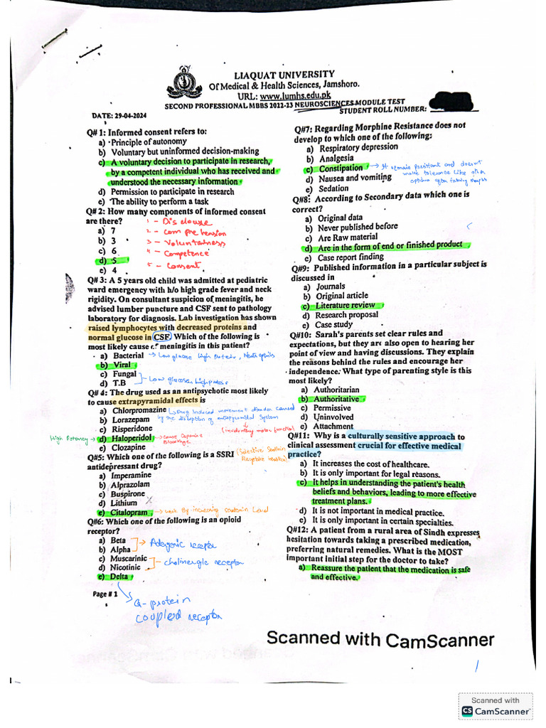 Neuro Module 2024 Correct Key | PDF