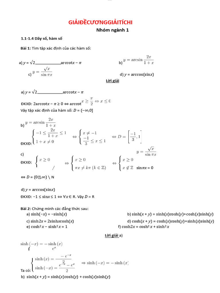 Giai de Cuong Giai Tich 1 Giai Tich I Mi1110 Truong Dai Hoc Bach Khoa 116168 | PDF