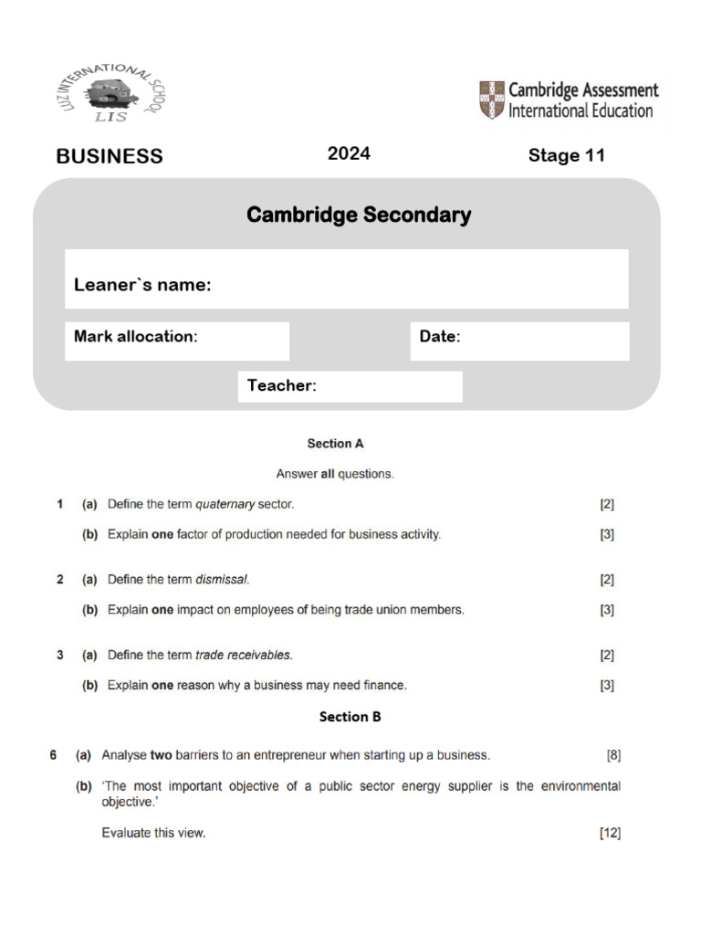 Grade 11 bs t3 test 1 | PDF