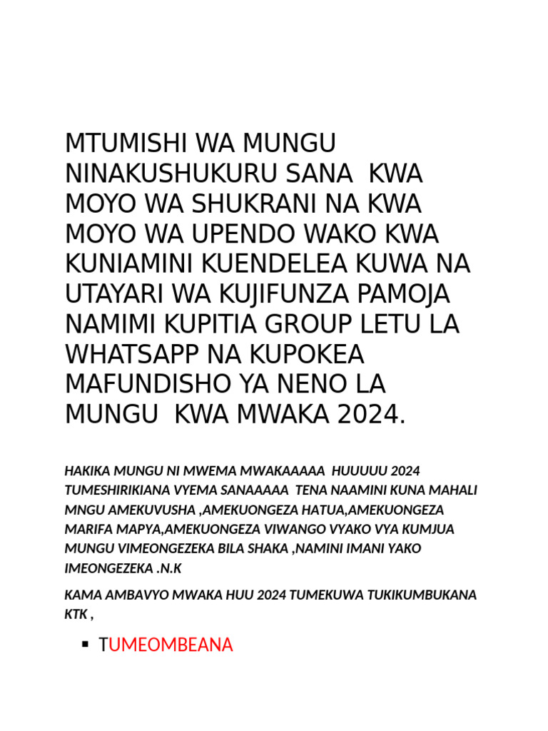 Ujumbe Wa Mwaka 2025 | PDF