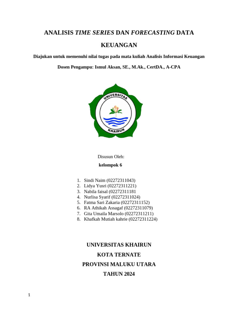 ANALISIS TIME SERIES DAN FORECASTING DATA (KEL. 6) | PDF