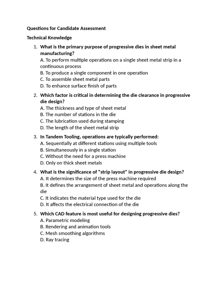 Questions For Candidate Assessment - Design Engineer | PDF | Sheet ...
