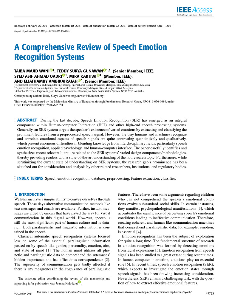 A Comprehensive Review of Speech Emotion Recognition Systems | PDF ...