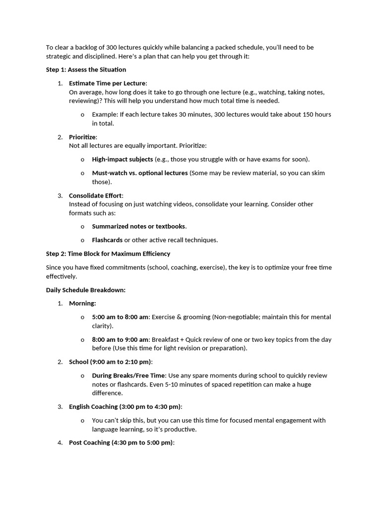 Busy Student's Lecture Backlog Plan | PDF | Sleep | Lecture