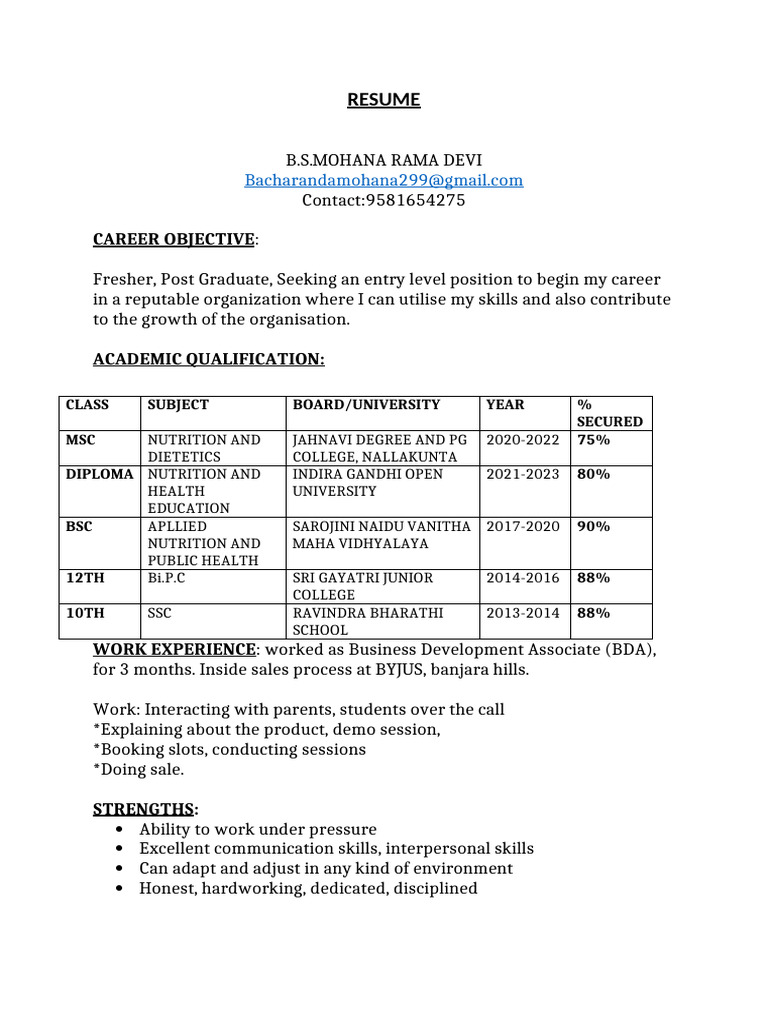 Resume Mohana... | PDF