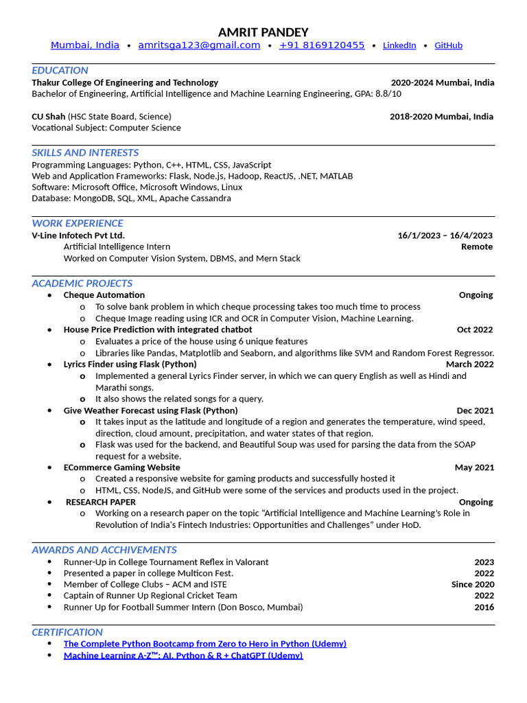 Amrit Resume Final | PDF | Machine Learning | Artificial Intelligence