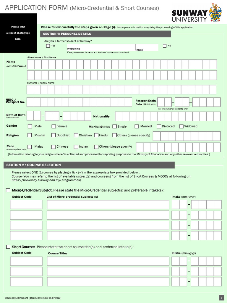 Sunu Microcredential and Short Courses Application Form (Editable) | PDF | Mental Disorder ...
