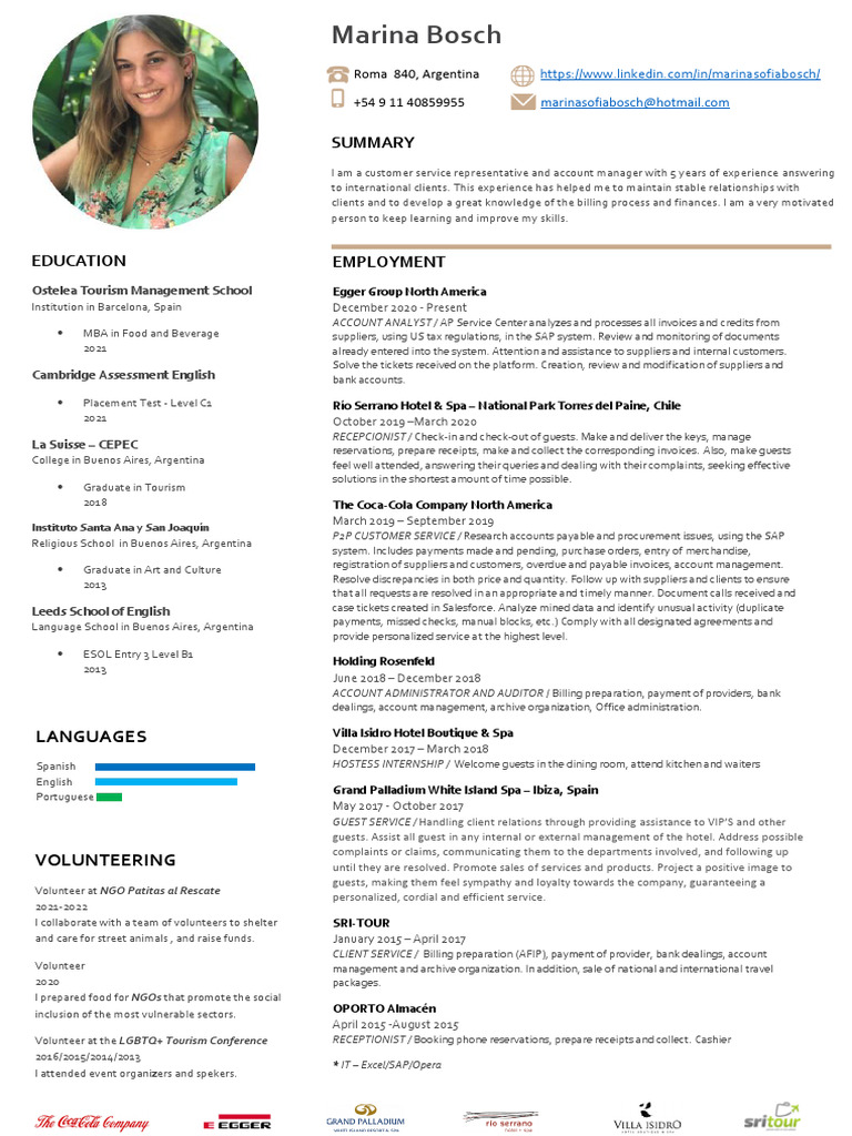 CV Marina Bosch - English | PDF | Invoice | Accounts Payable