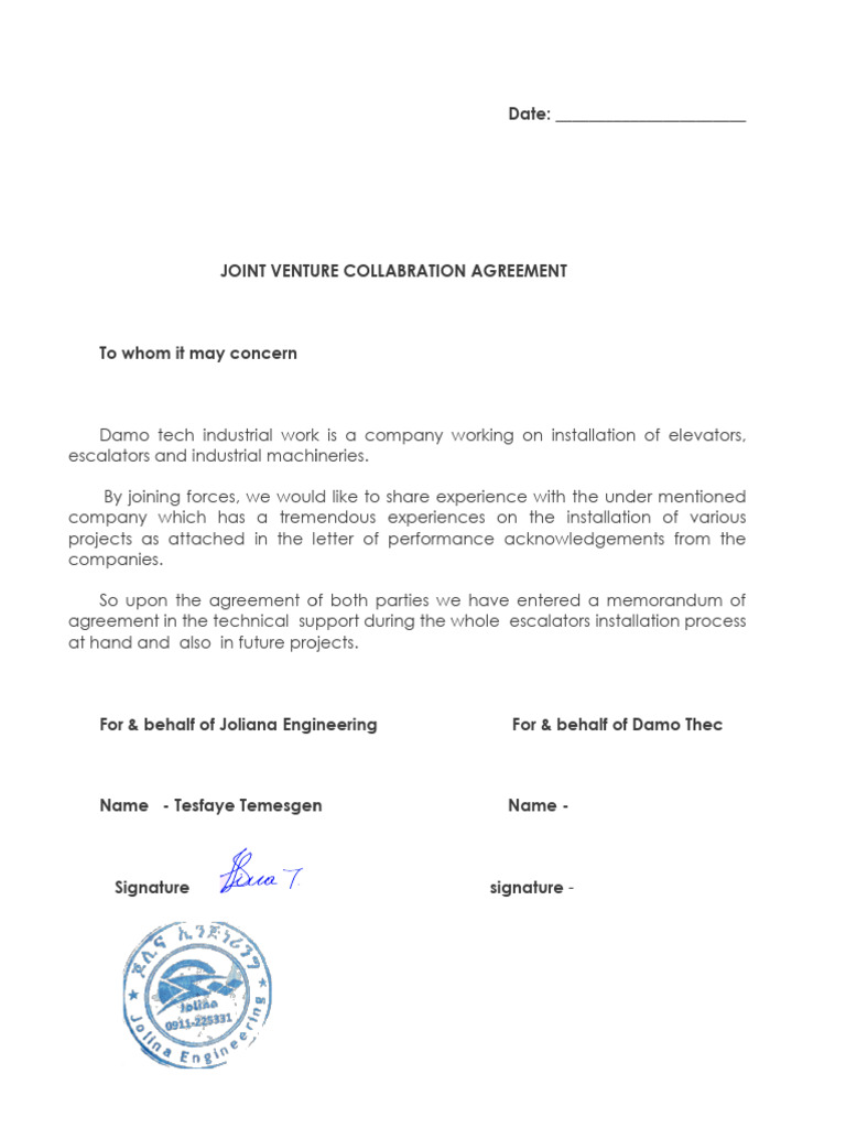 Addis Joint Venture Letter | PDF