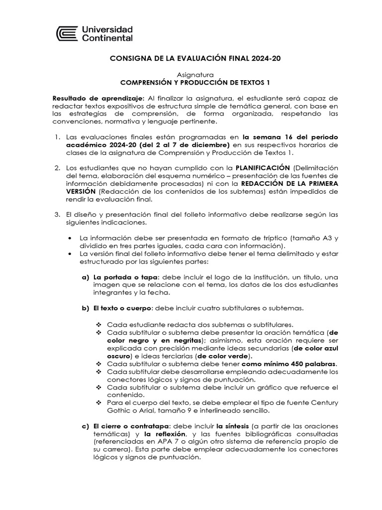 Consigna de La Evaluación Final. 2024-20 | PDF