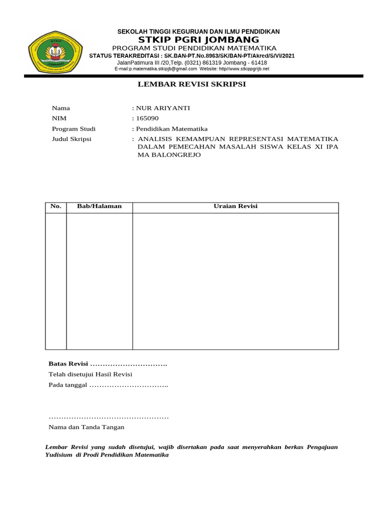 Skripsi Lembar Revisi | PDF