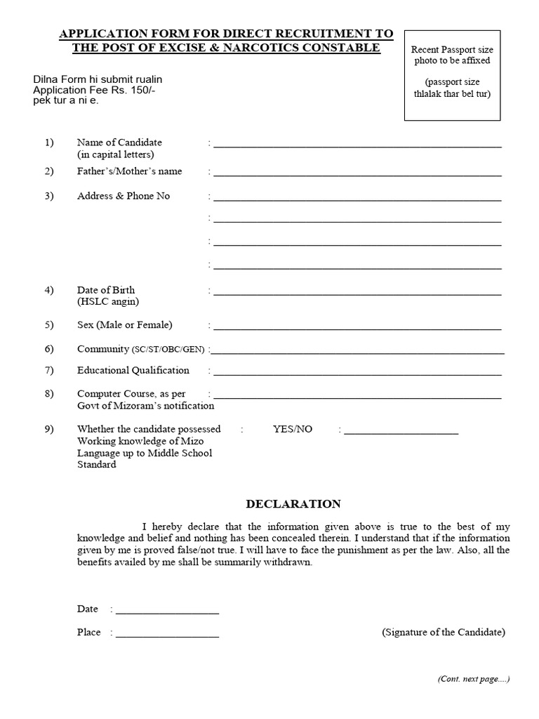 Posts 557 Application Form For Excise and Narcotics Constable 2024 ...