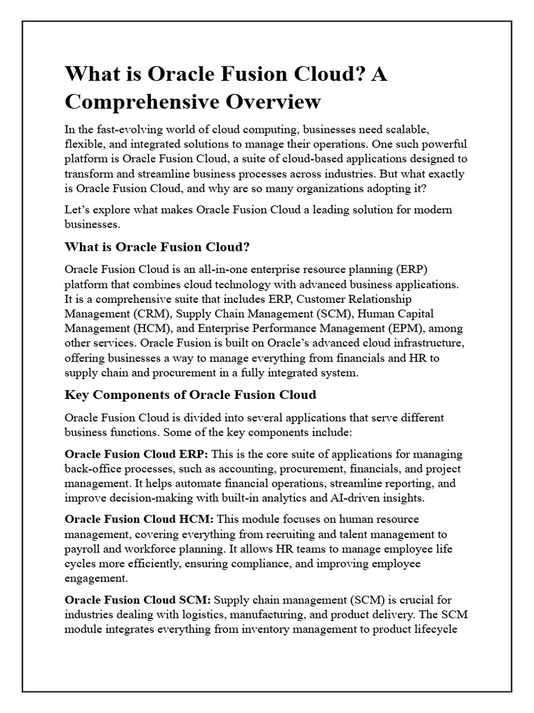 Overview of Oracle Fusion Cloud Solutions | PDF | Cloud Computing ...