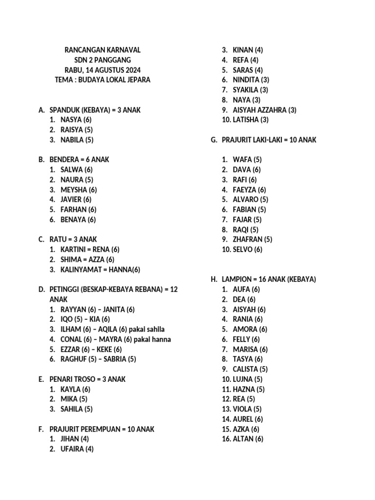 RANCANGAN KARNAVAL | PDF