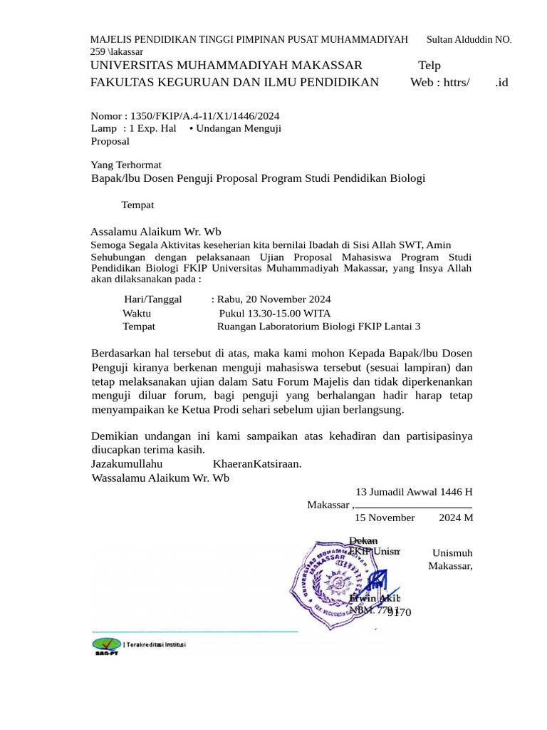 Undangan Lampiran Menguji Proposal | PDF