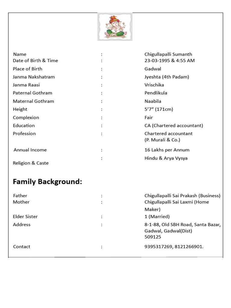 Chigullapalli Sumanth: Profile & Details | PDF