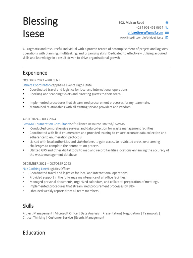Blessing Isese Resume | PDF