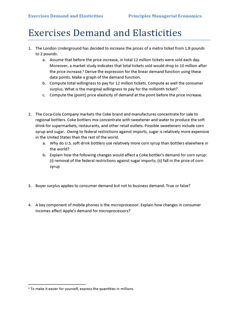 2 Exercises Demand-Elasticity | PDF | Demand | Elasticity (Economics)