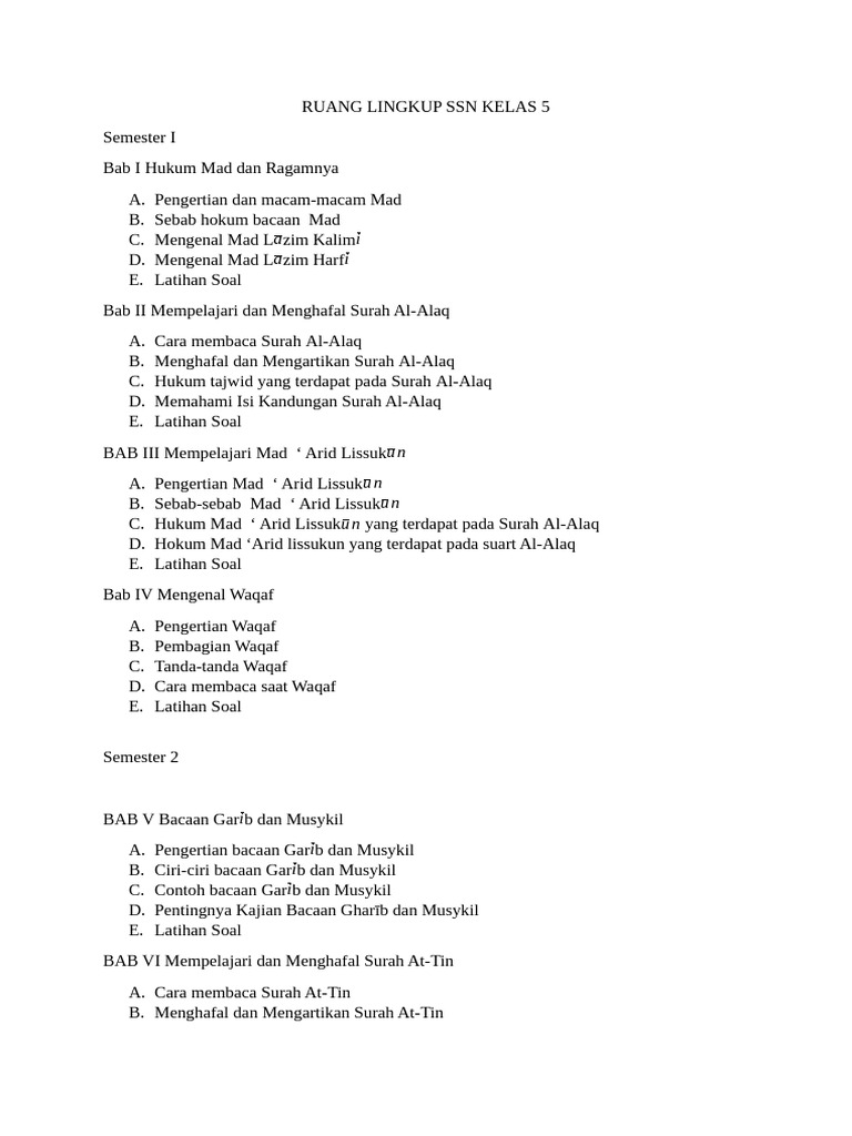 RUANG LINGKUP SSN KELAS 5 | PDF