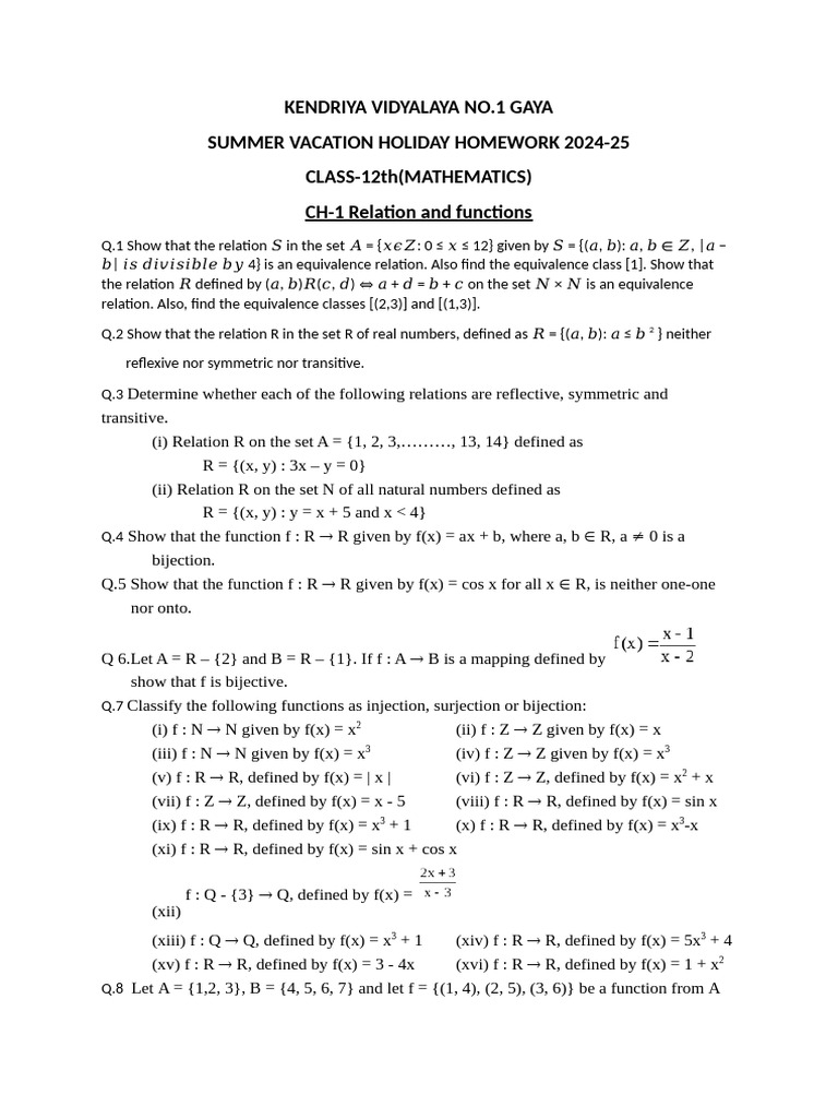 summer hw 12 maths | PDF | Mathematical Relations | Geometry