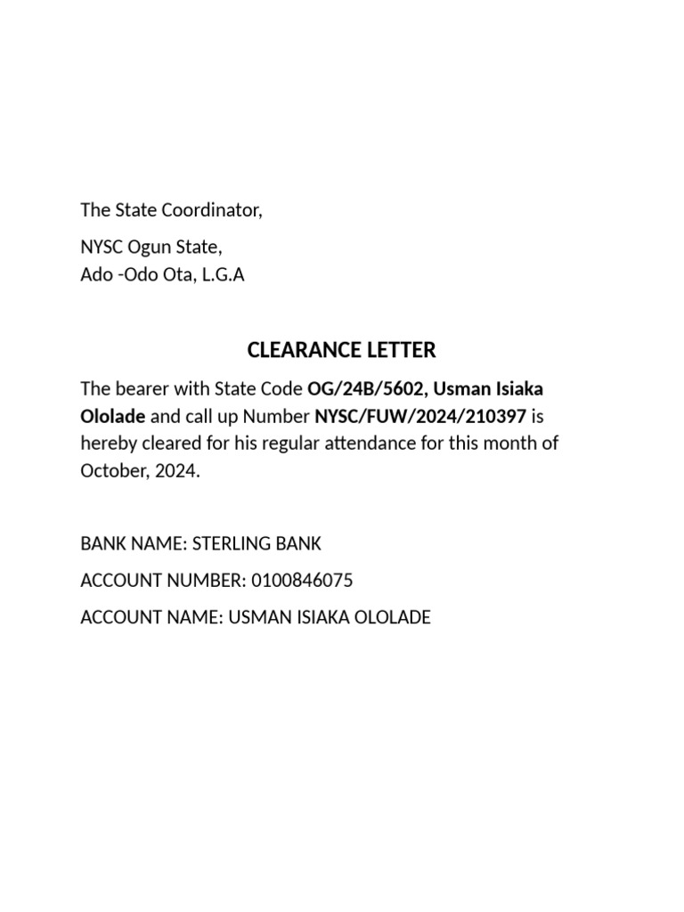 Clearance Letter Nysc | PDF