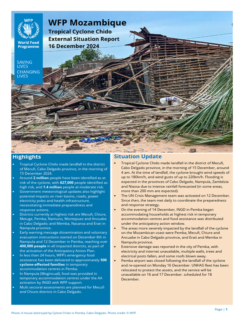 WFP Mozambique External Situation Report #01 - 16 December 2024 | PDF | Branches Of Meteorology ...