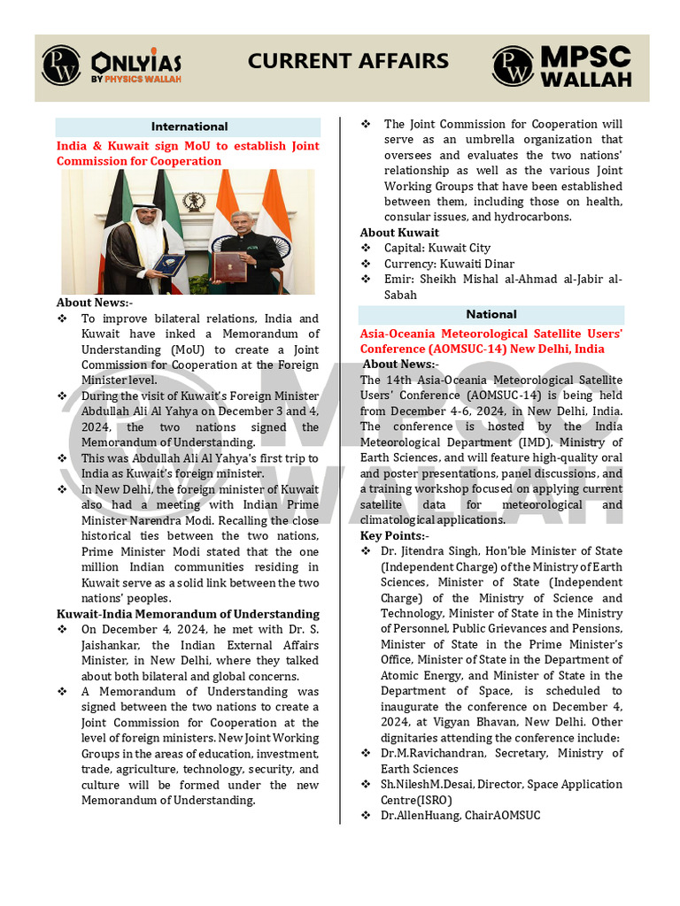 India-Kuwait MoU for Joint Cooperation | PDF