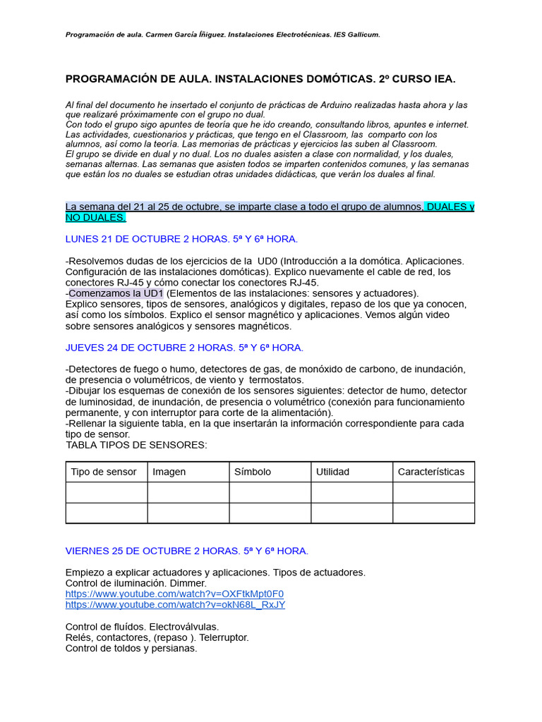 PROGRAMACIÓN DE AULA IDOM Carmen García Íñiguez | PDF | Ingenieria Eléctrica | Ingeniería ...
