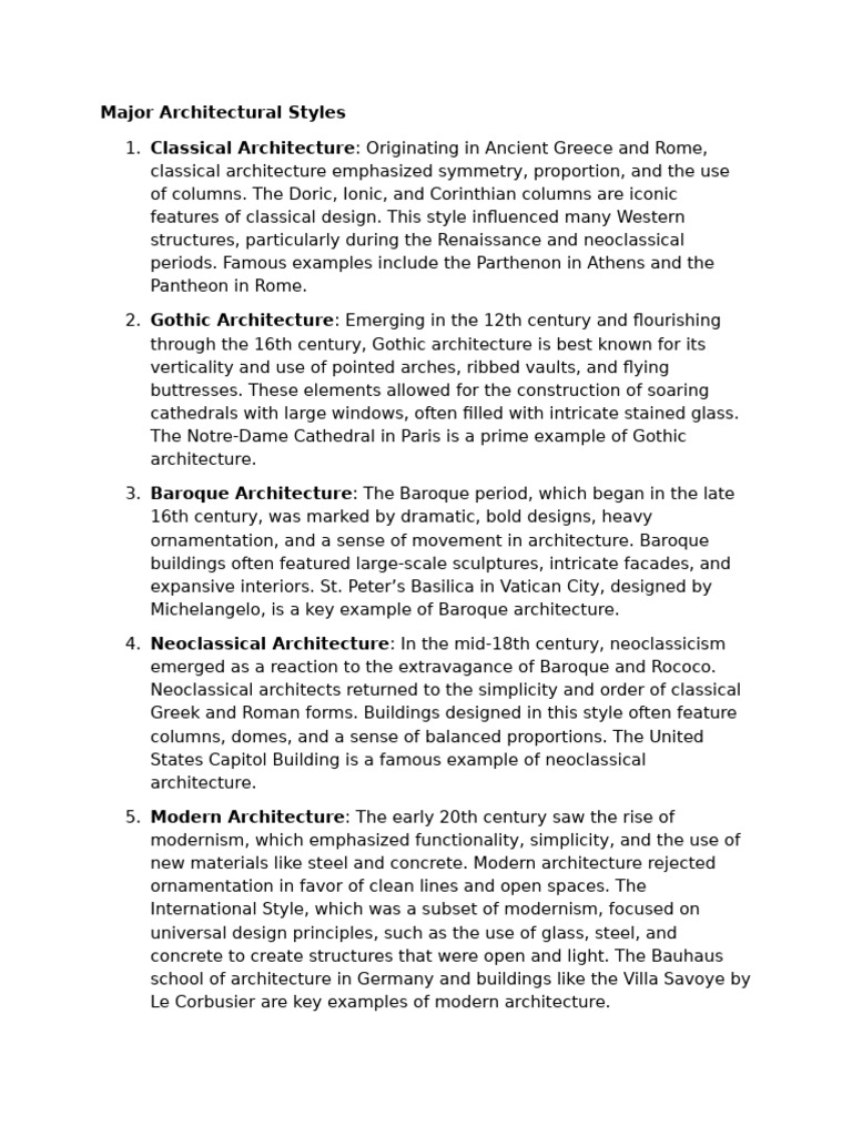 Major Architectural Styles | PDF | Baroque | Gothic Architecture