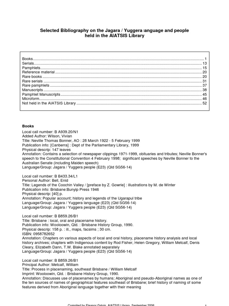 Bibliography on Jagara/Yuggera Language | PDF | Indigenous Australians ...