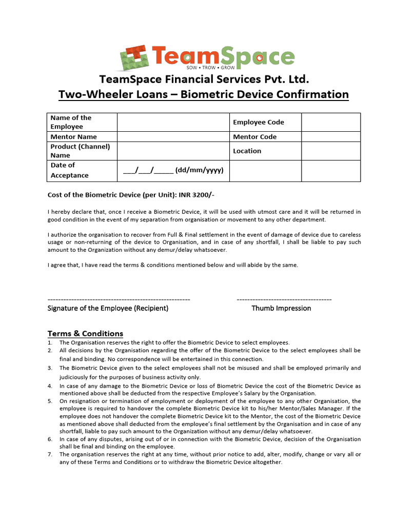 TeamSpace HDFC TWL BioMetric Declartion (New Joinees) (Revised - Final ...